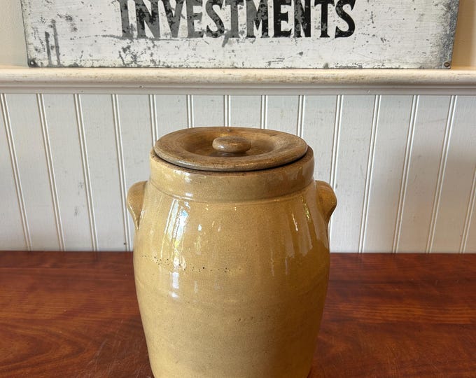 Vintage Stoneware Antique Yellowware Crock With Lid – Early American ...