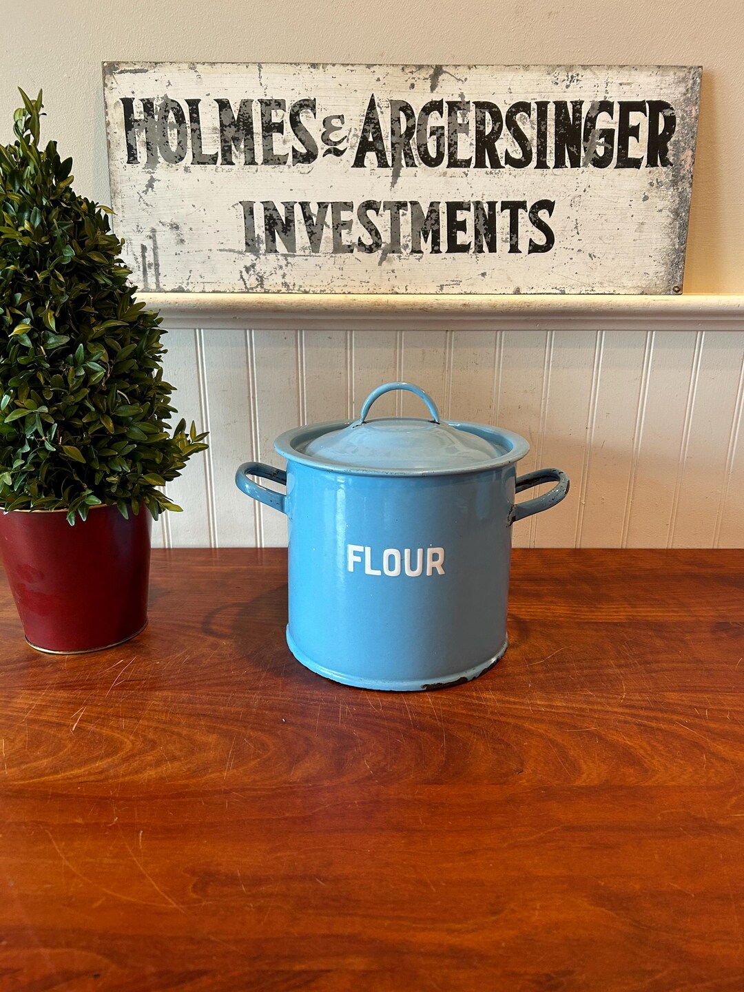 Vintage Enamel Flour Pot Vintage Flour Tin Metal Tin Enamelware ...
