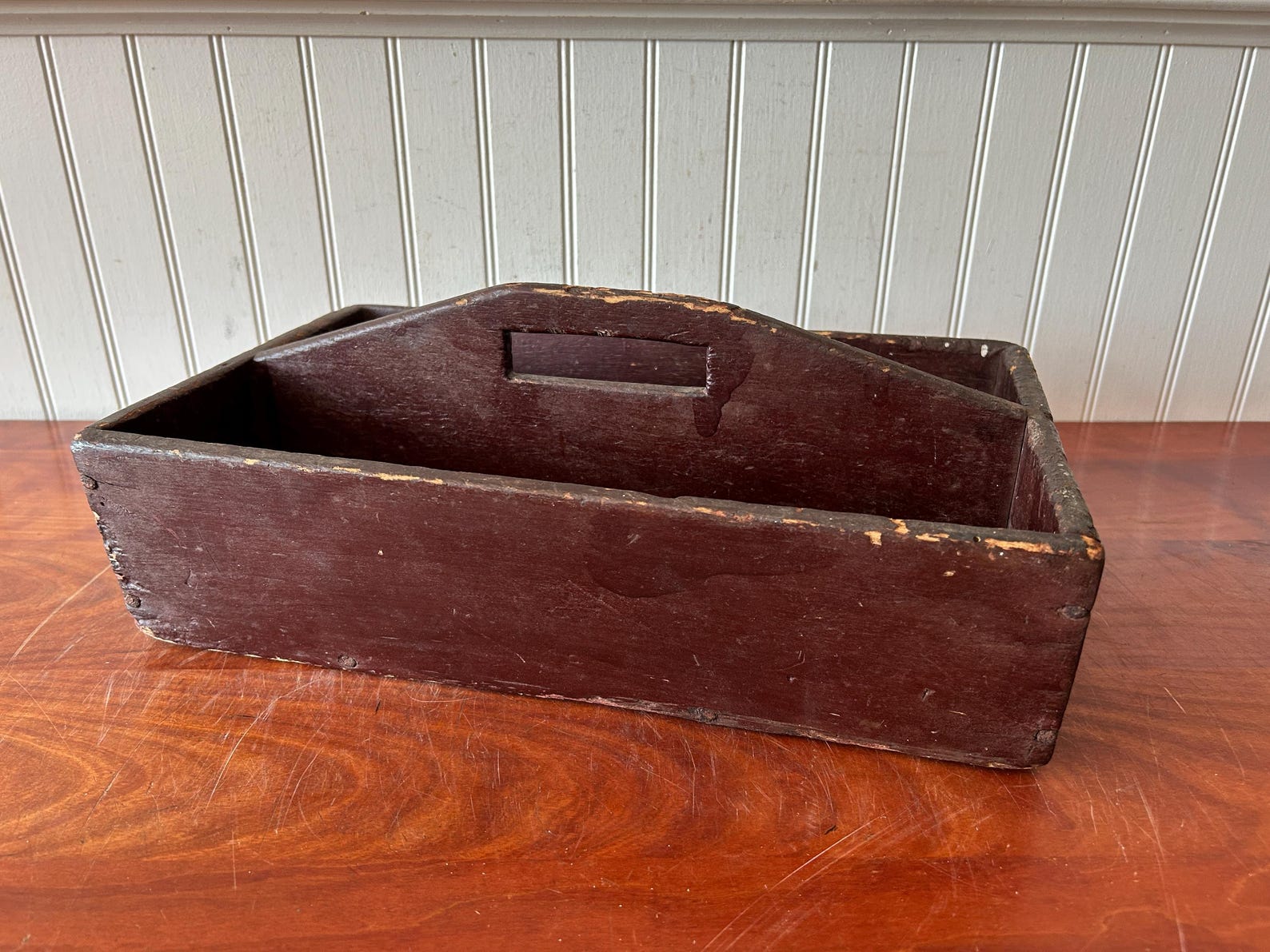 Antique Primitive Wooden Caddy With Original Red Paint – 19th Century ...