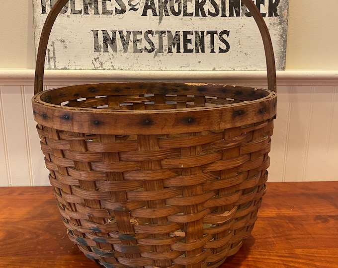 Large Antique Splint Basket / Split Ash Handwoven Primitive Gathering ...