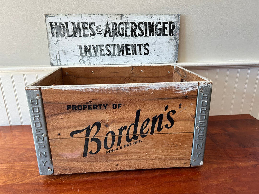 Vintage Wood Crate Vintage Bordens Milk Crate Wooden Advertising Crate ...