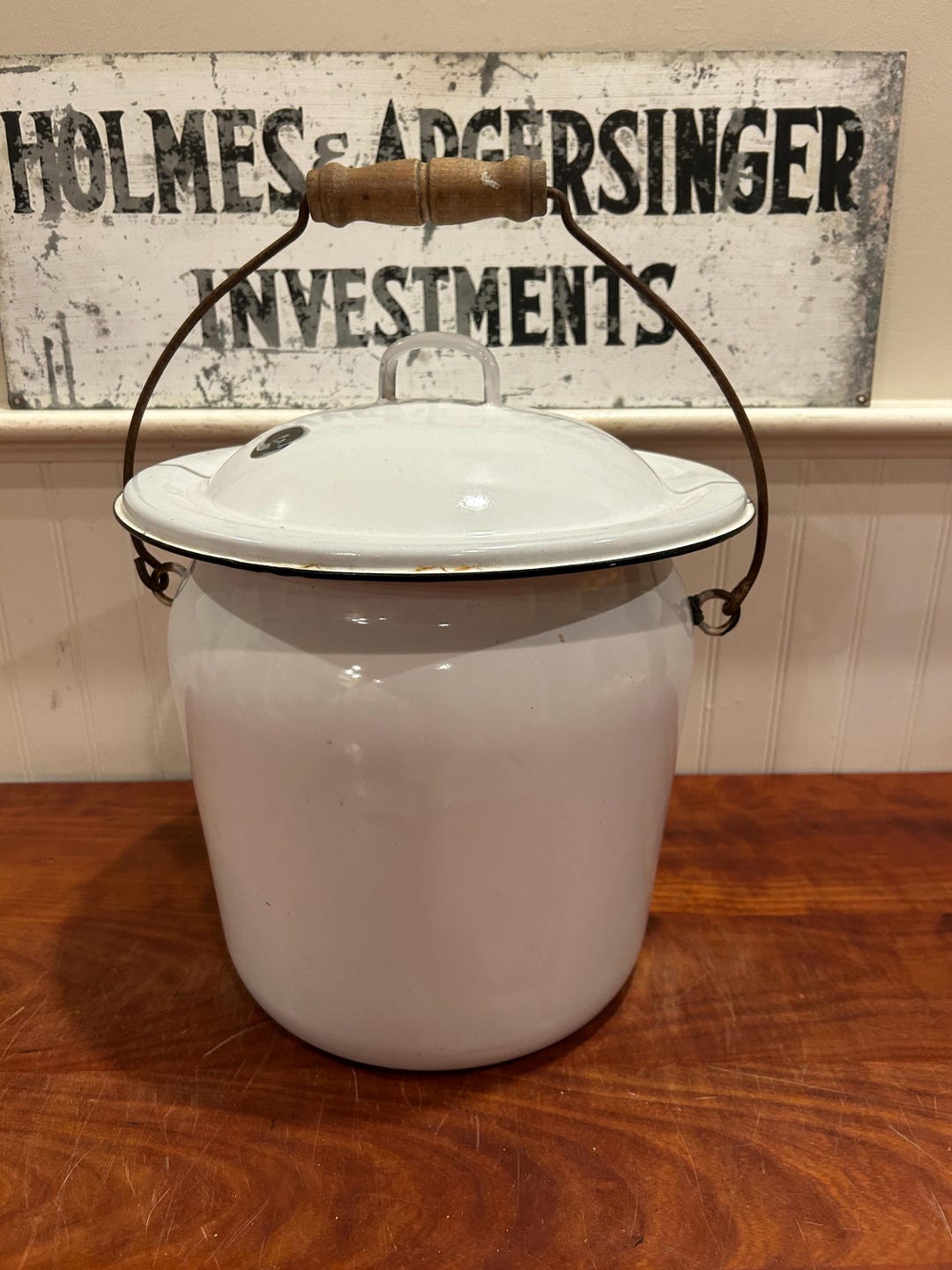 White and Black Enamelware Bucket Vintage US Standard Enamel Bucket ...