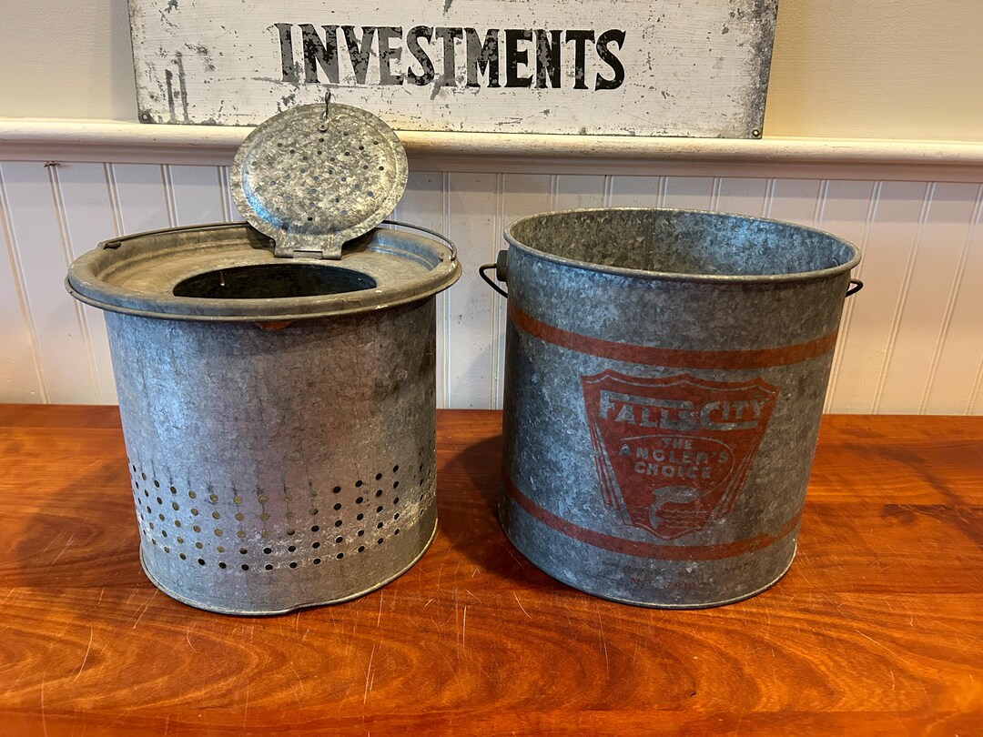 Vintage Minnow Bucket - Falls City Bait Bucket Anglers Choice - Bait ...