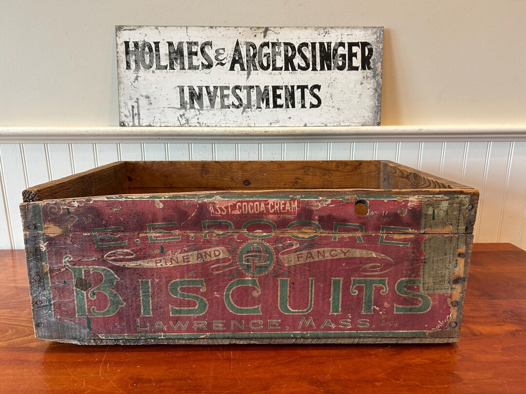 Vintage Biscuit Crate EE Poore Biscuit Company Lawrence MA Wooden Crate ...