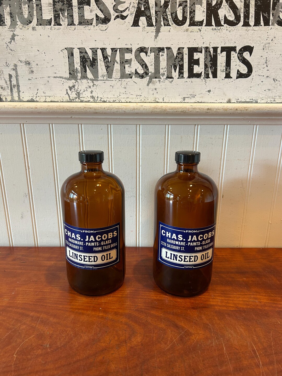 Vintage Linseed Oil Bottles: Chas. Jacobs Hardware, Apothecary Decor - Etsy
