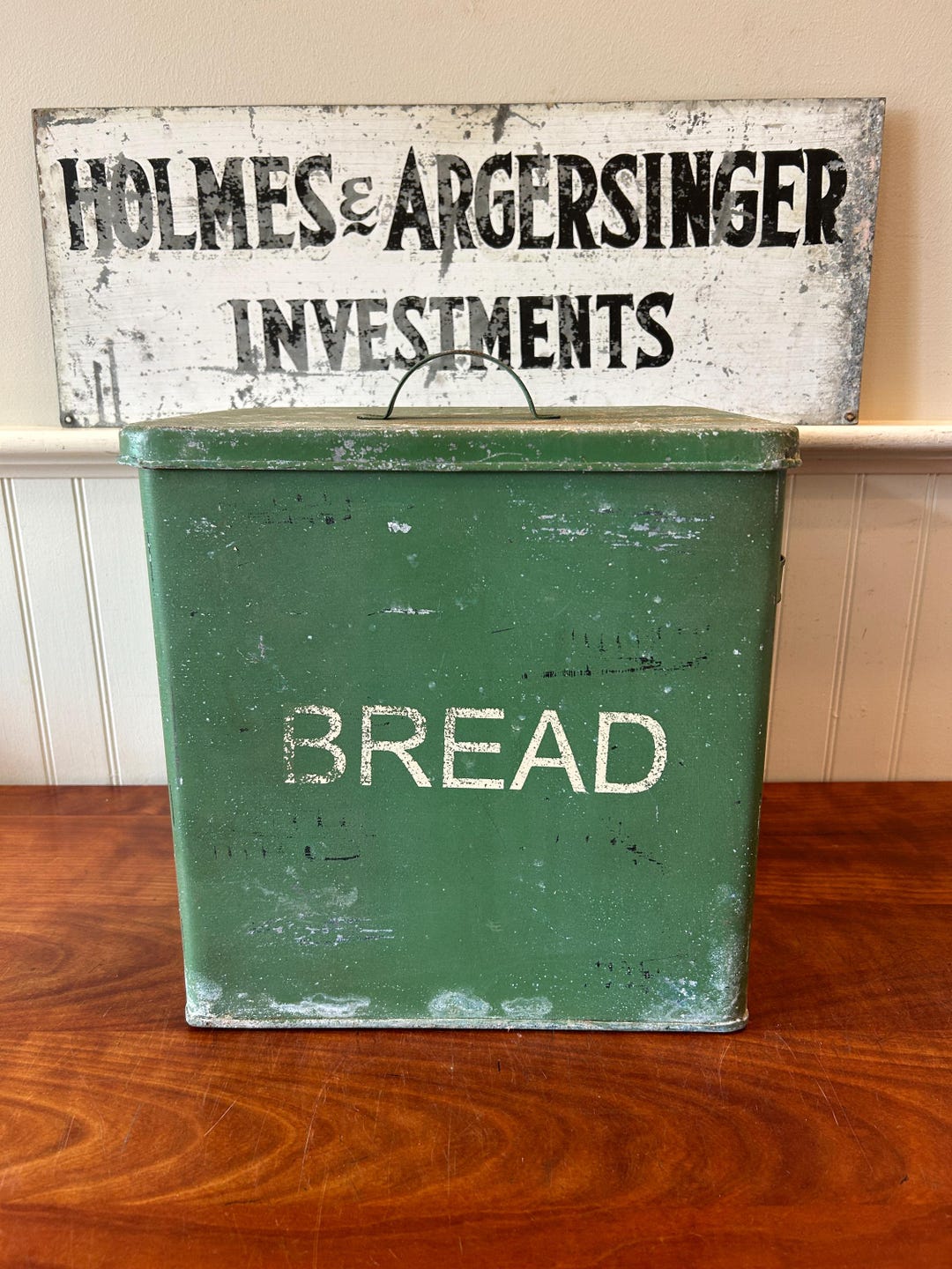 Vintage Bread Tin – Green Bread Box - Bread Cabinet - Vintage Metal ...