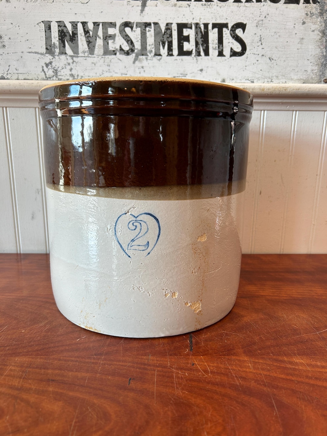 Vintage Stoneware Crock Antique 2 Gallon Stoneware Glazed Crock Burley ...