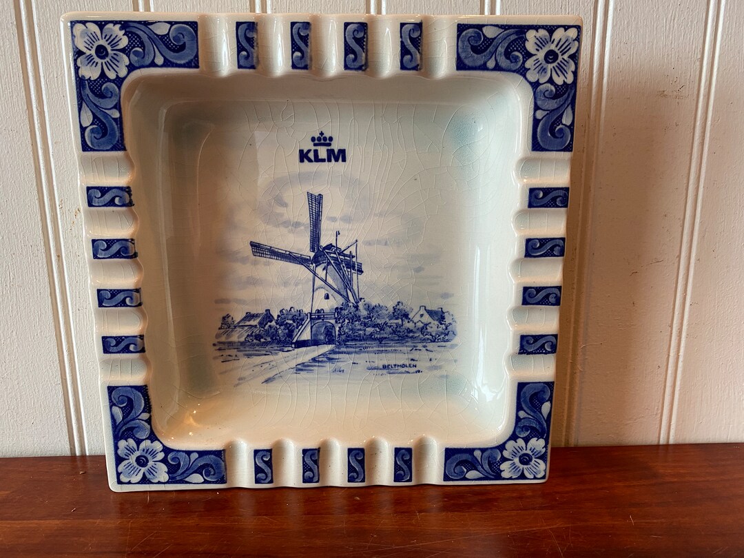 Vintage Delft Pottery Hand Painted Windmill Ash Tray Made for KLM ...