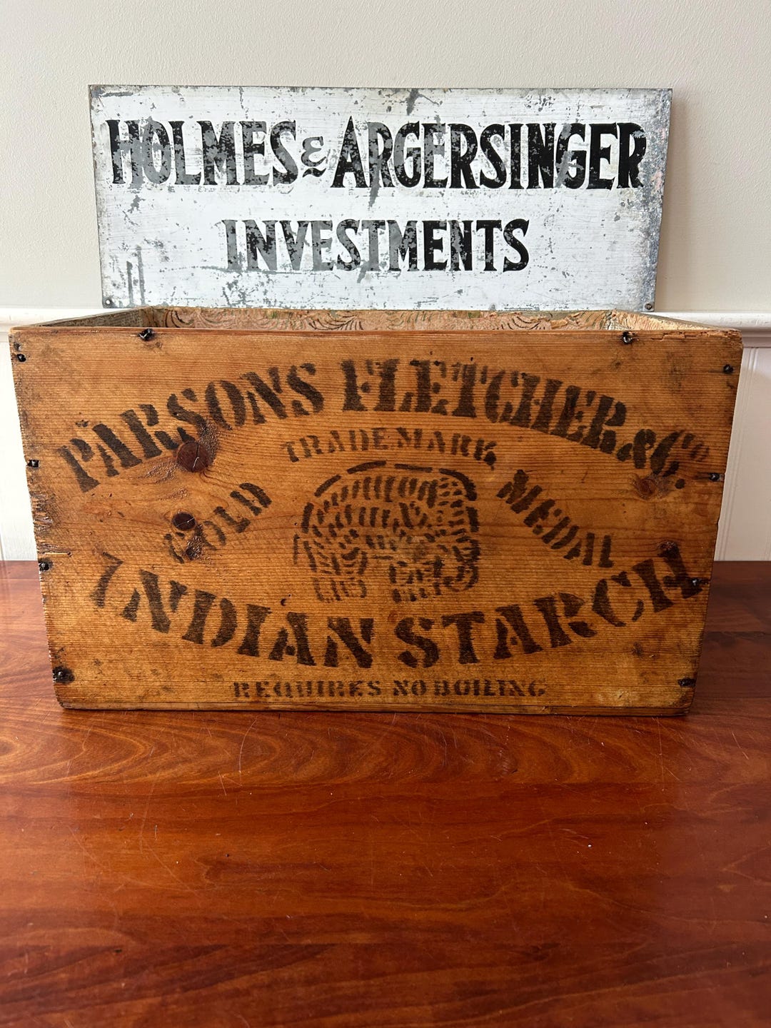 Antique Indian Starch Wooden Crate: Parsons Fletcher & Co. Advertising ...