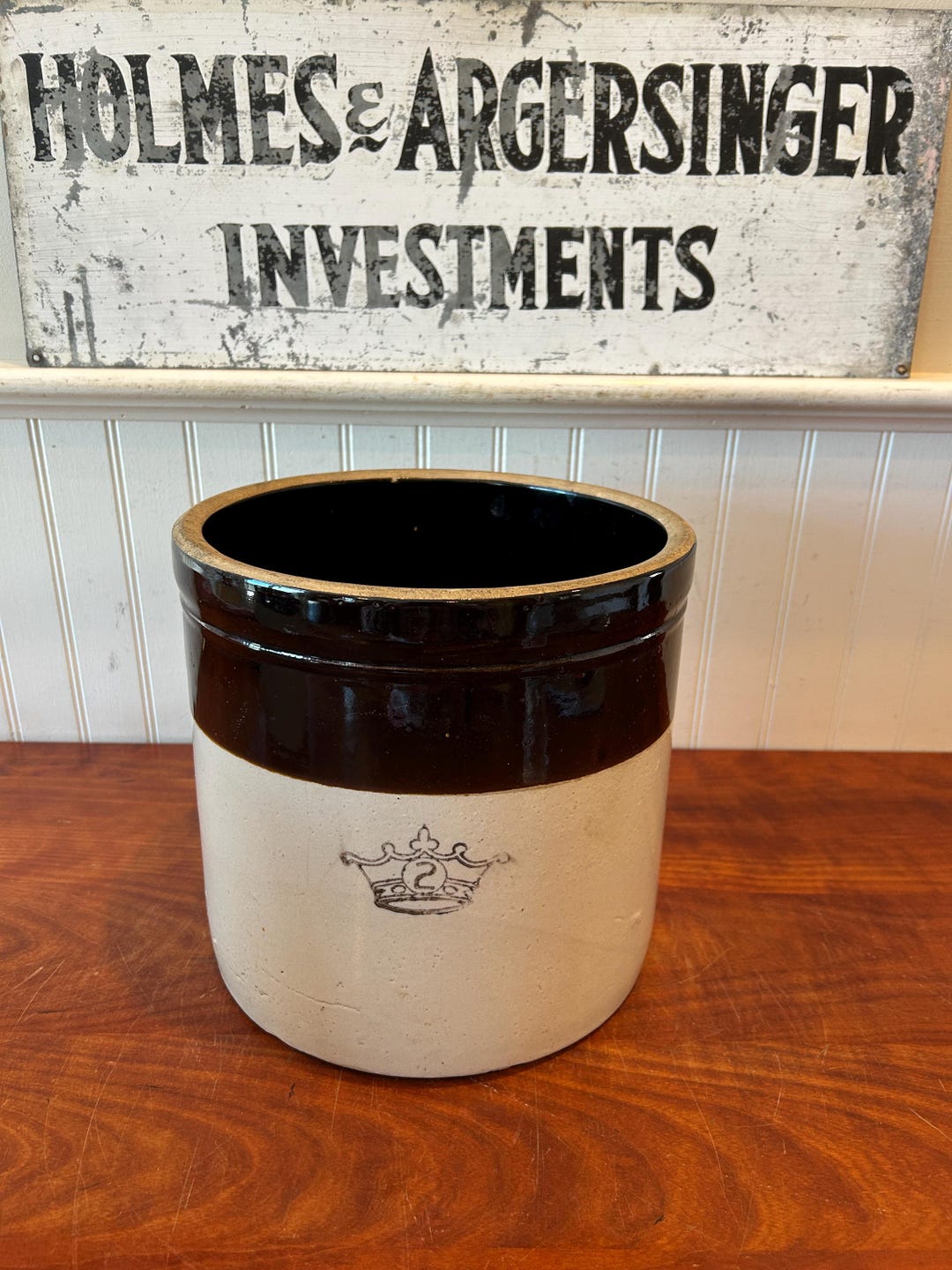 Vintage Stoneware Crock Antique Crown 2 Gallon Two Glazed Crock ...
