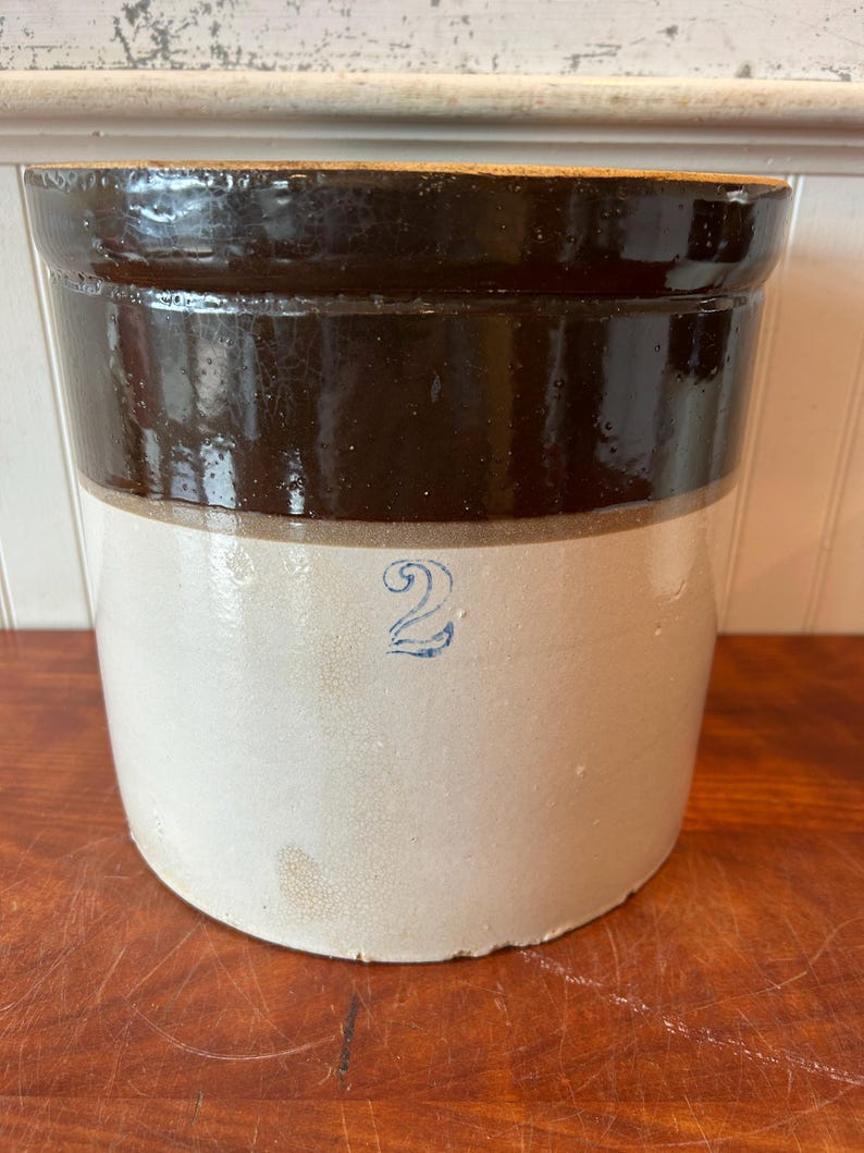 Antique 2 Gallon Stoneware Crock: Two-tone Brown & Beige Pottery - Etsy