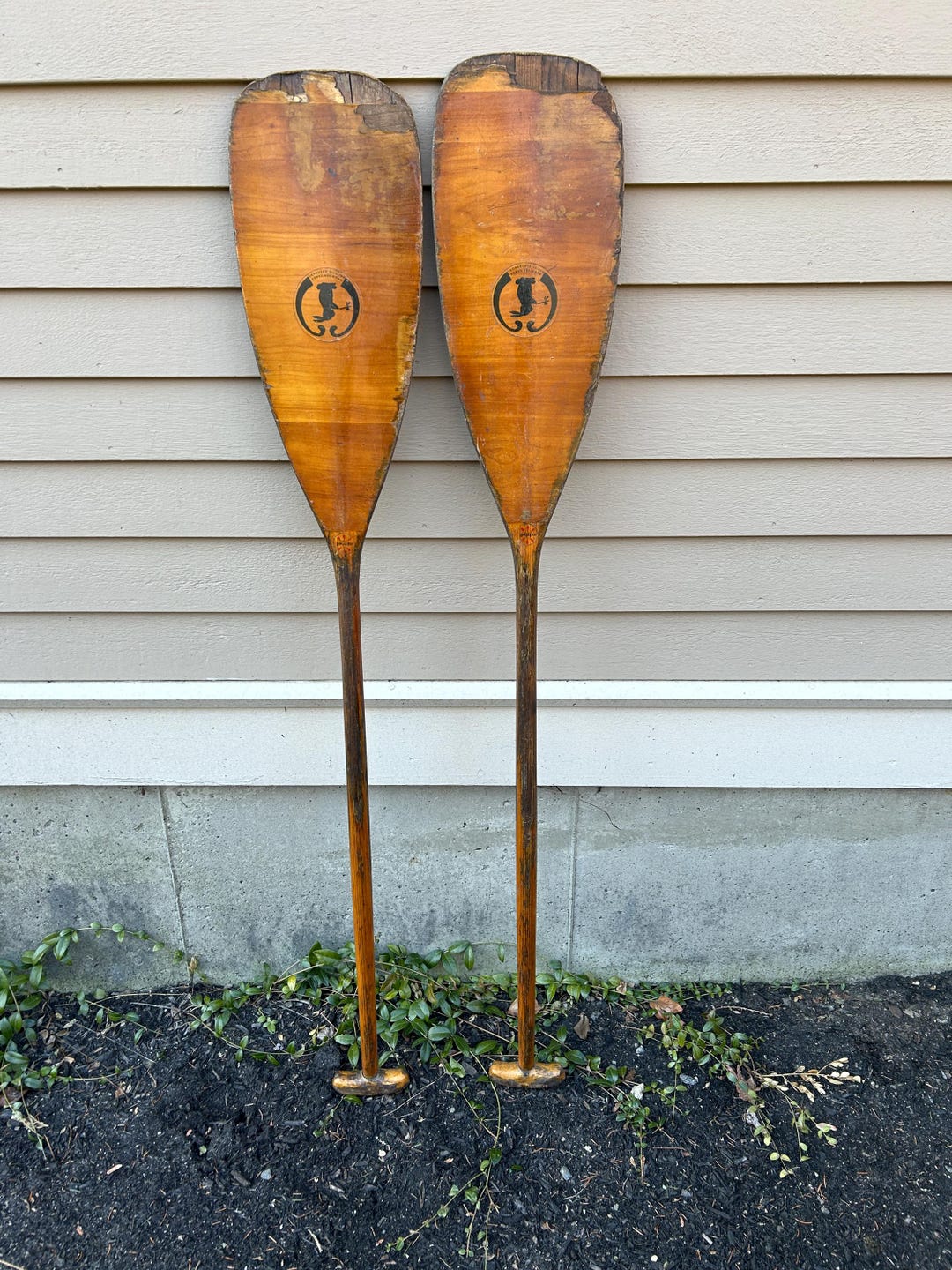 Vintage Wooden Paddles - Vintage Matching Solid Wood Canoe Paddles - Mad River Canoe & Mitchell ...