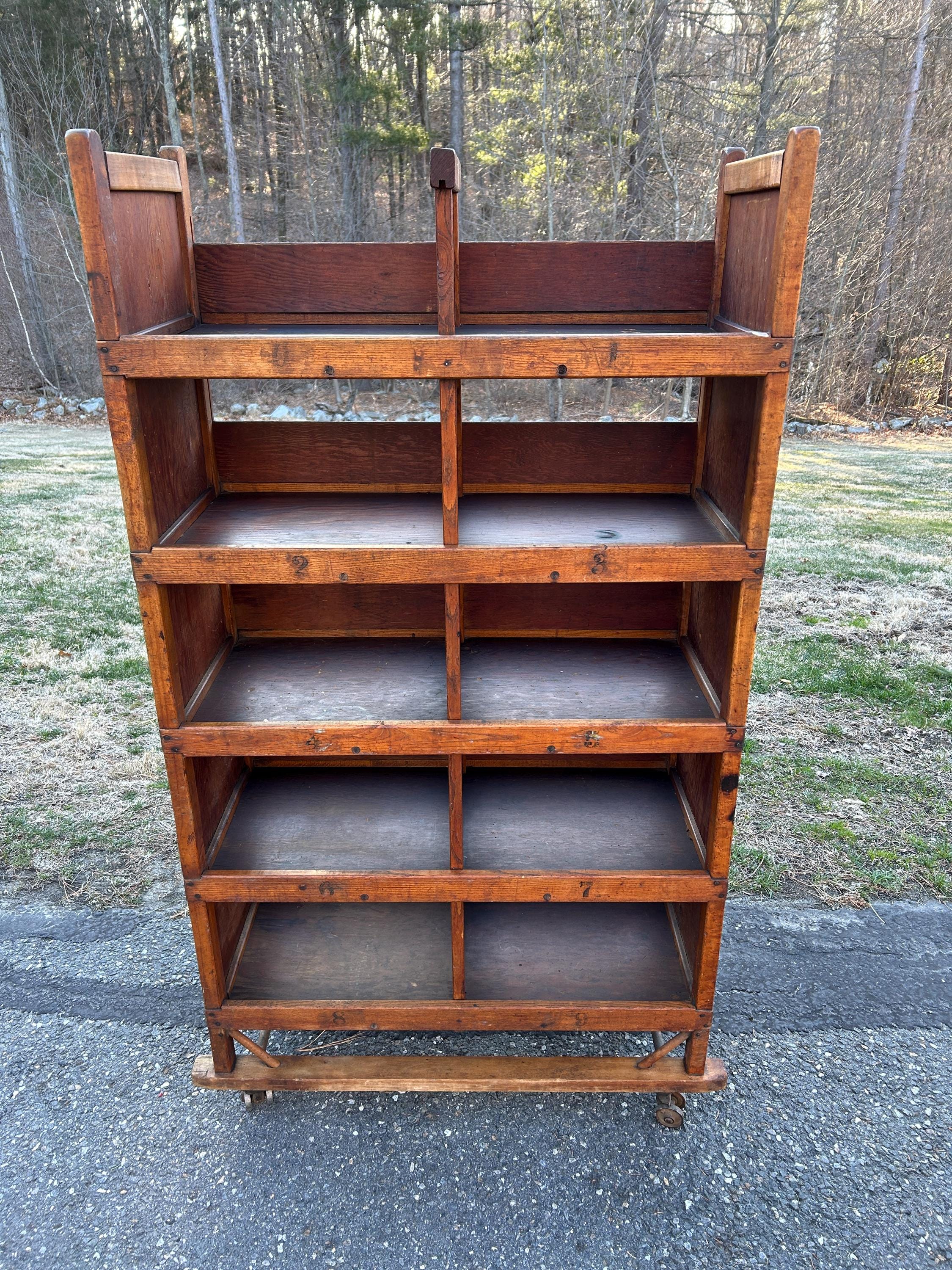 Vintage Shoe Factory Cart: Industrial Wood Shelving Unit With Numbered ...