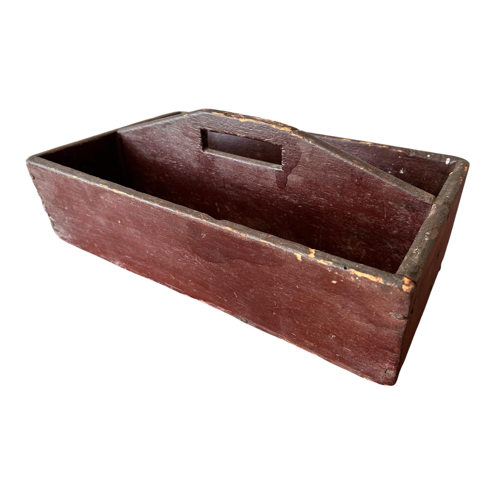 Antique Primitive Wooden Caddy With Original Red Paint – 19th Century ...