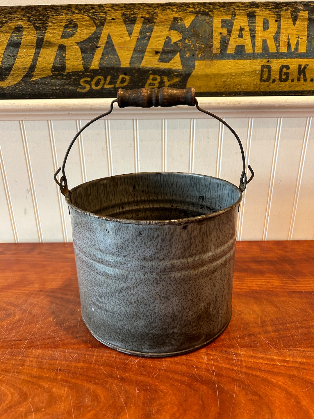 Granite Enamelware - Vintage Enamel Bucket - Gray Enamel Pail Vintage ...