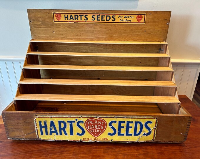 Vintage Hart's Seeds Display Rack: Collapsible Wooden Store Organizer ...