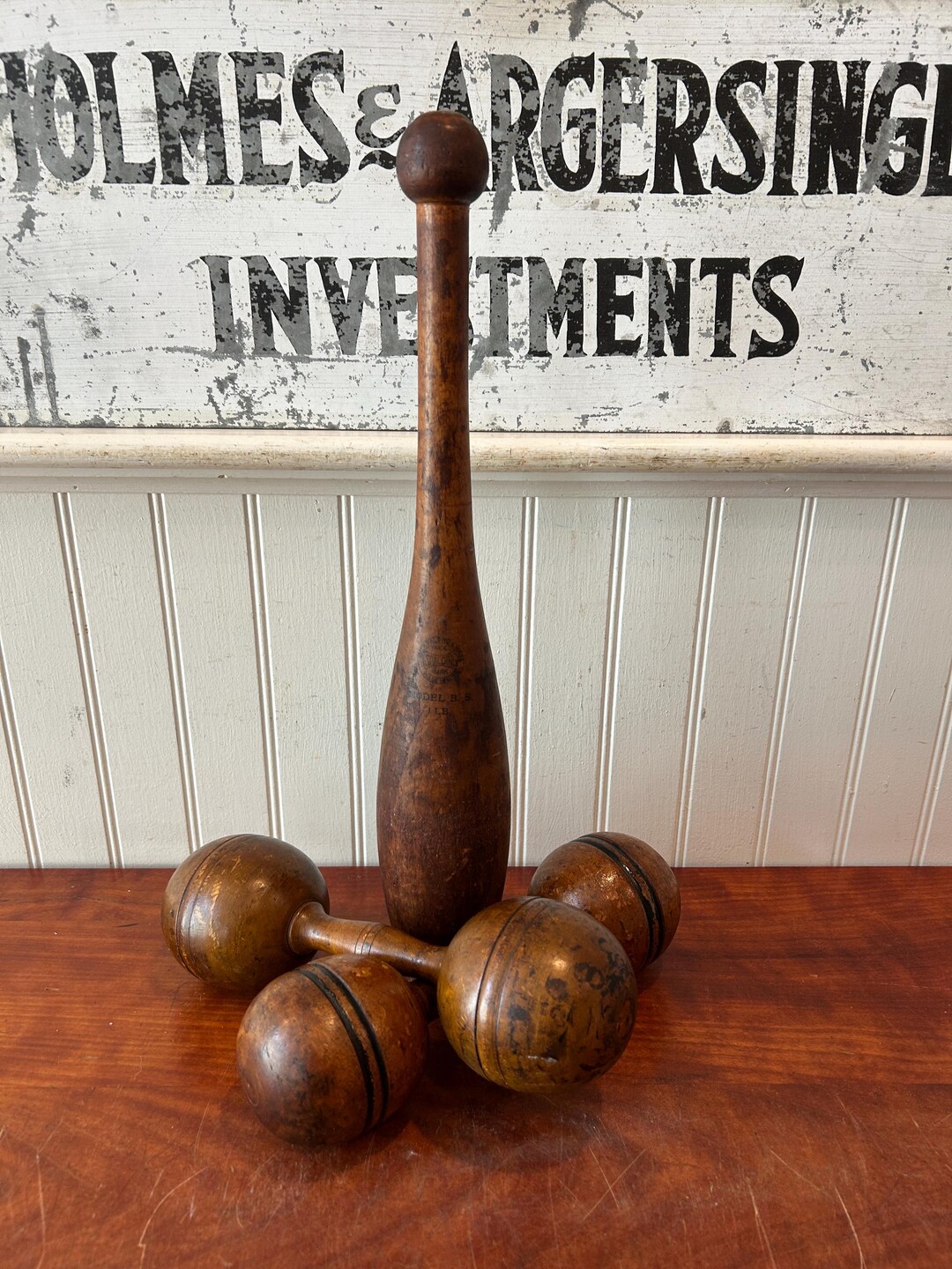 Vintage Spalding Indian Club & Wooden Dumbbells – Antique Gym Decor ...