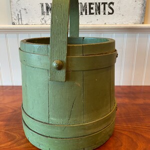 Large Wooden Bucket Wood Firkin Antique Bucket Primitive Green Bucket ...