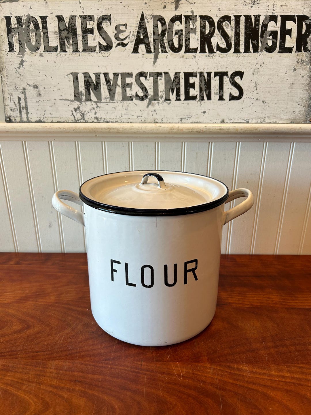 Vintage Enamel Flour Pot Vintage Flour Tin Metal Tin Enamelware ...