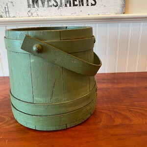 Large Wooden Bucket Wood Firkin Antique Bucket Primitive Green Bucket ...