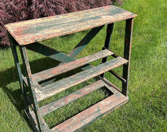 Antique Farmhouse Bucket Bench Shelf on Casters - Antique Kitchen Shelf ...