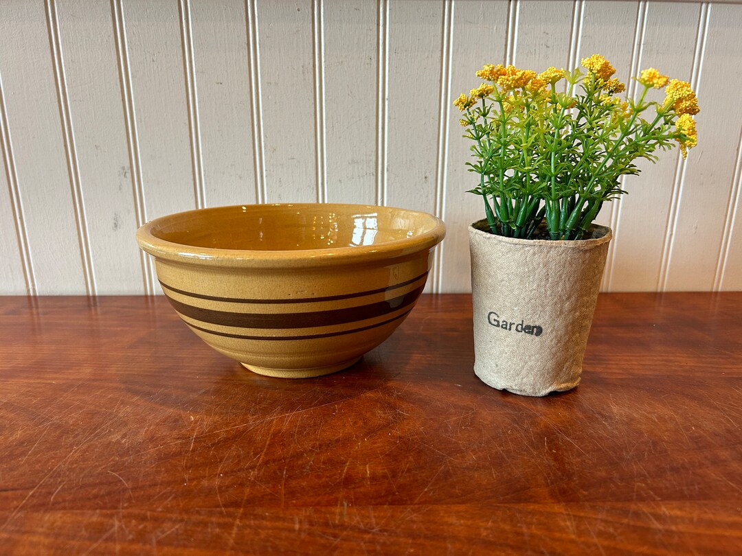 Vintage Yellow Ware Bowl Medium Yellow Ware Bowl With Brown Stripes ...