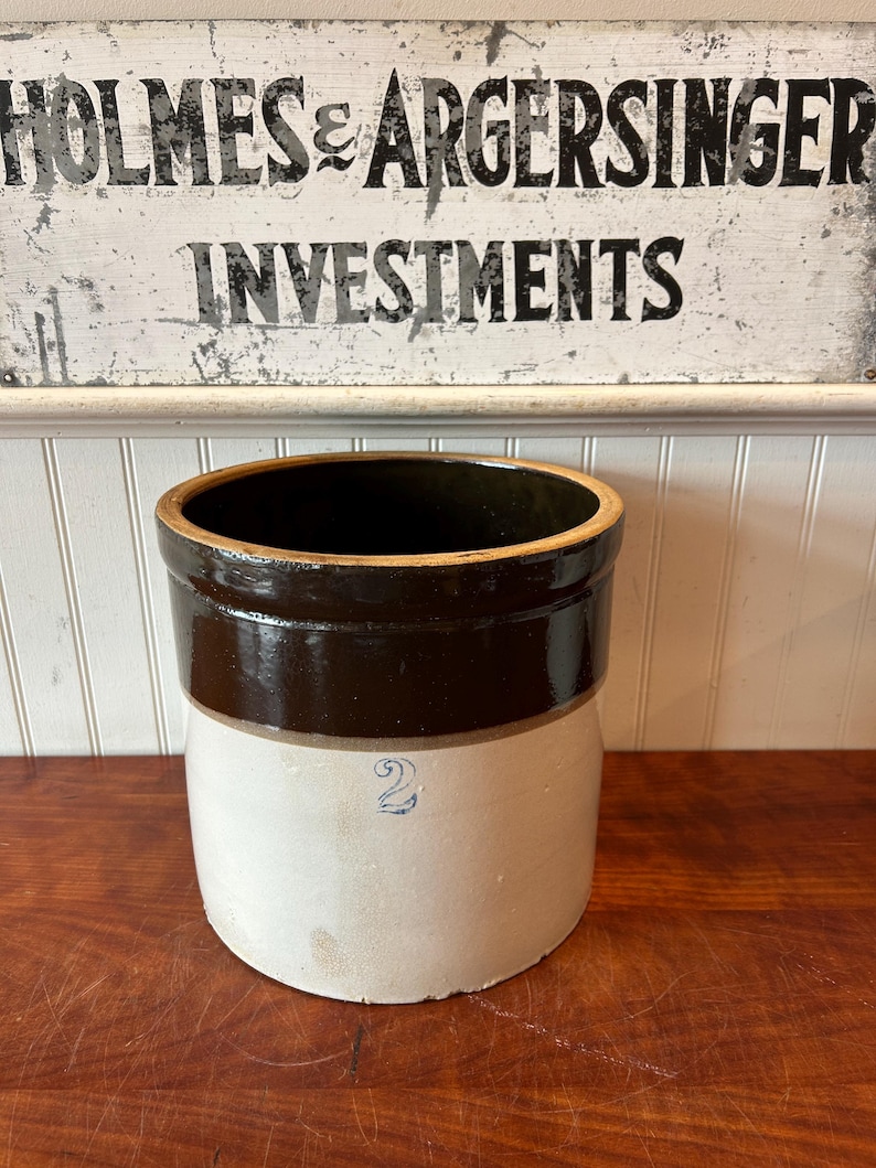 Antique 2 Gallon Stoneware Crock: Two-tone Brown & Beige Pottery - Etsy
