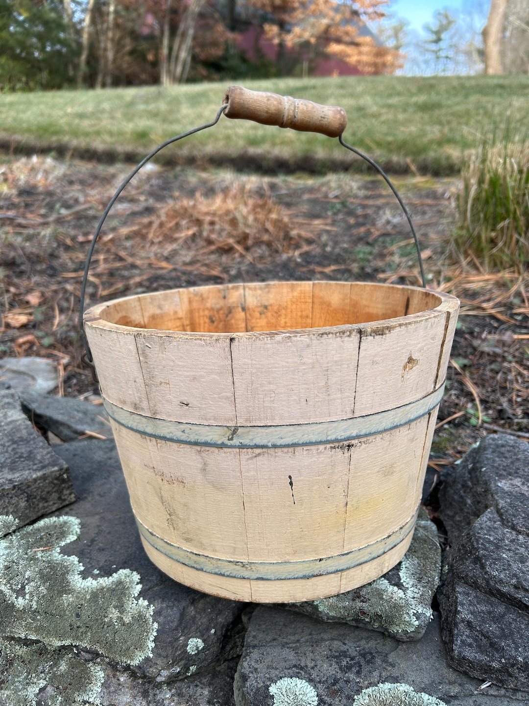 Beige Wooden Bucket Wood Firkin Antique Bucket Primitive Bucket Firkin ...