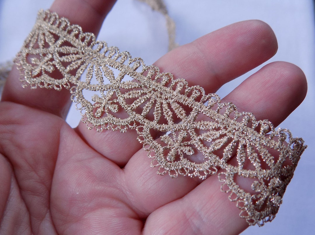 Gold Lace Trim by the Yard, 25 Mm Venice Lace Trim, Metallic Lace Trim ...