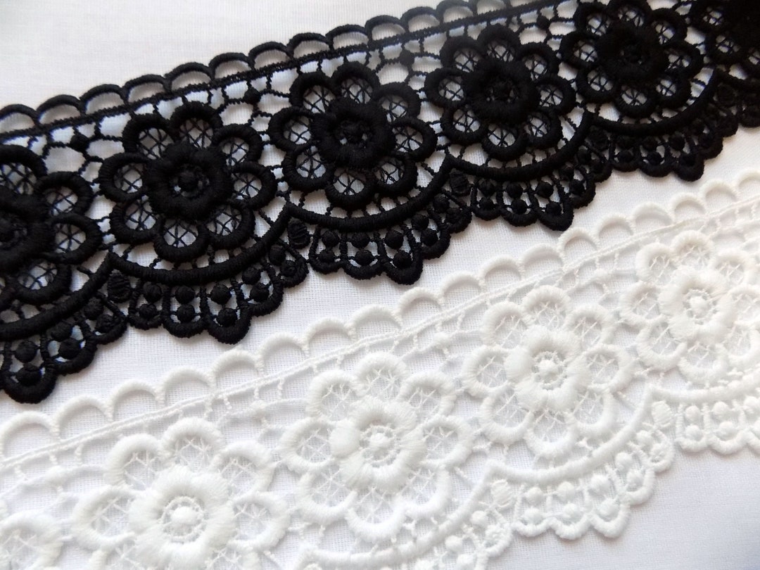 Black and off White Venise Lace Trim by the Yard, 80mm Floral Lace Trim ...