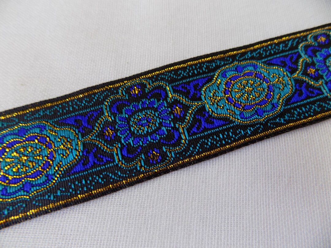 Blue Jacquard Ribbon, 30 Mm Woven Jacquard Trim by the Yard, Geometric ...