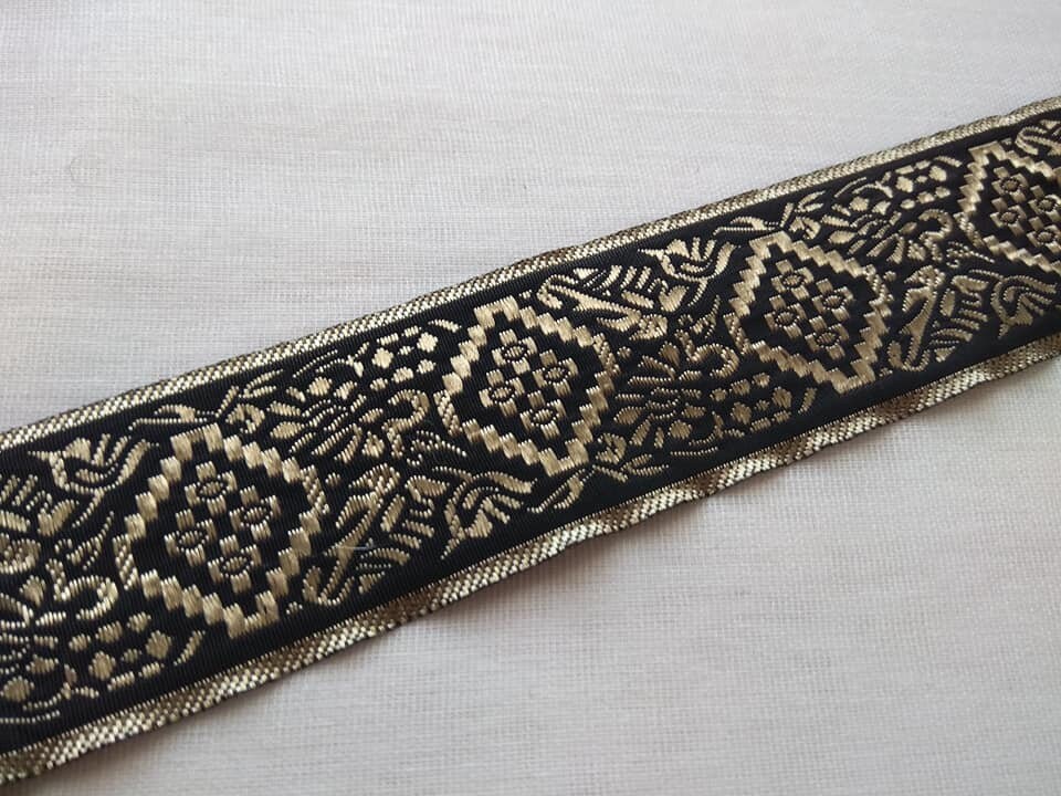 Black and Gold Jacquard Ribbon Geometric Jacquard Trim by the - Etsy
