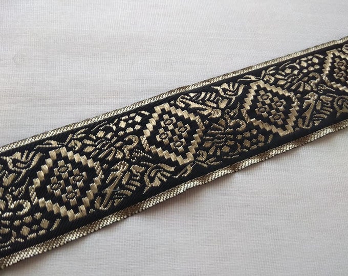 Black and Gold Jacquard Ribbon Geometric Jacquard Trim by the | Etsy
