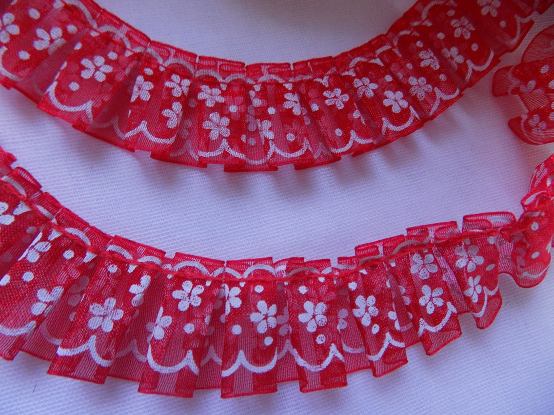 Red Ruffle Ribbon Trim With White Flowers 25 Mm 1 In - Etsy