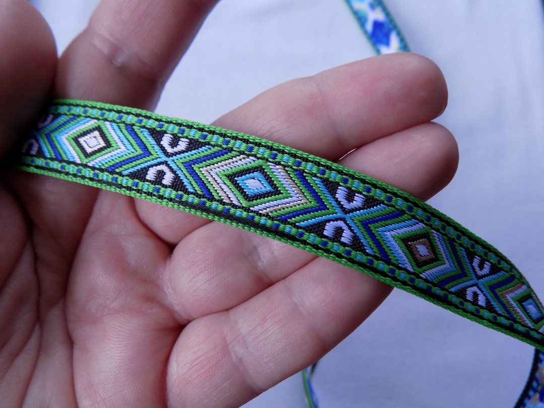 Green and Blue Jacquard Ribbon, 12 Mm Woven Jacquard Trim by the Yard ...