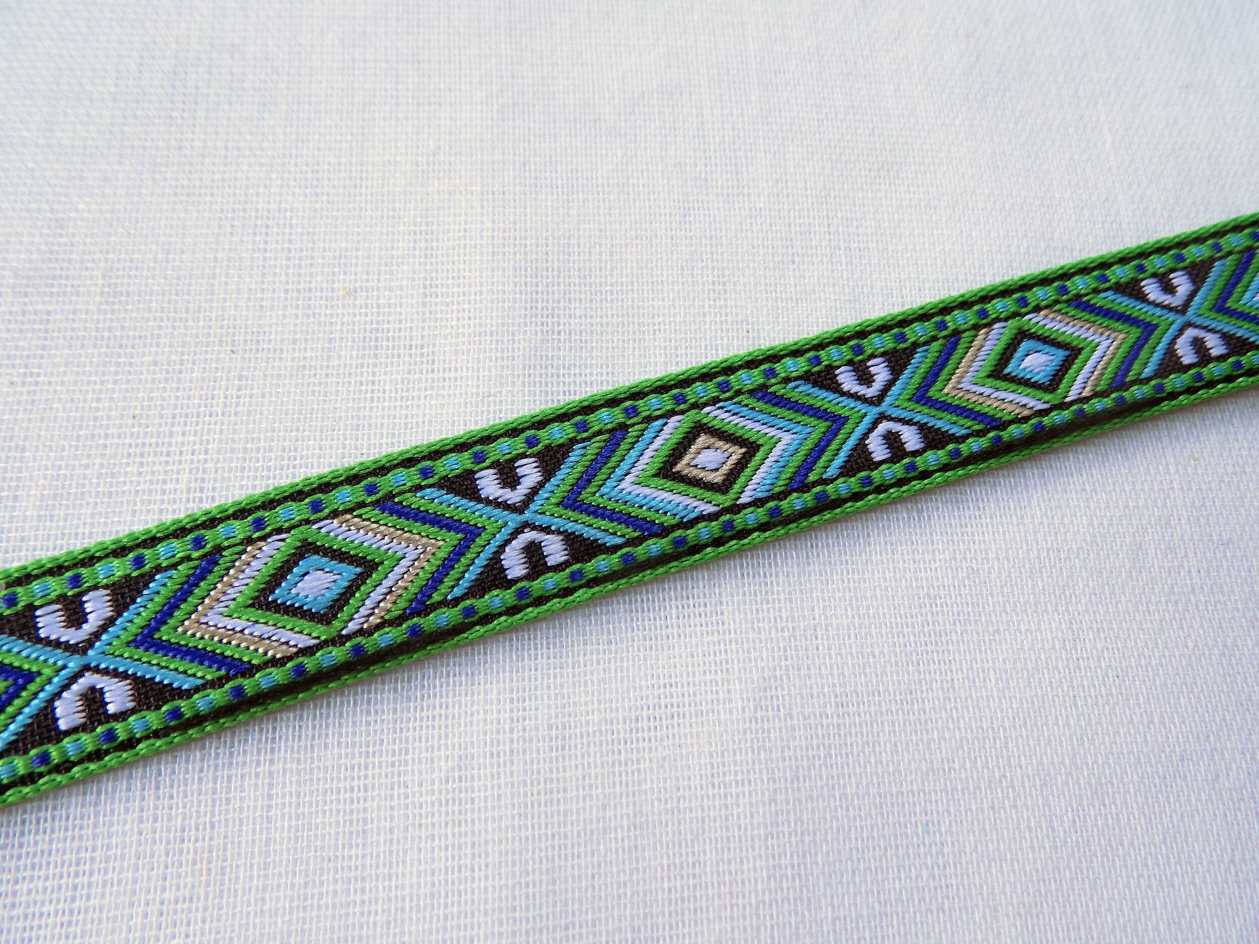 Green and blue jacquard ribbon 12 mm woven jacquard trim by | Etsy