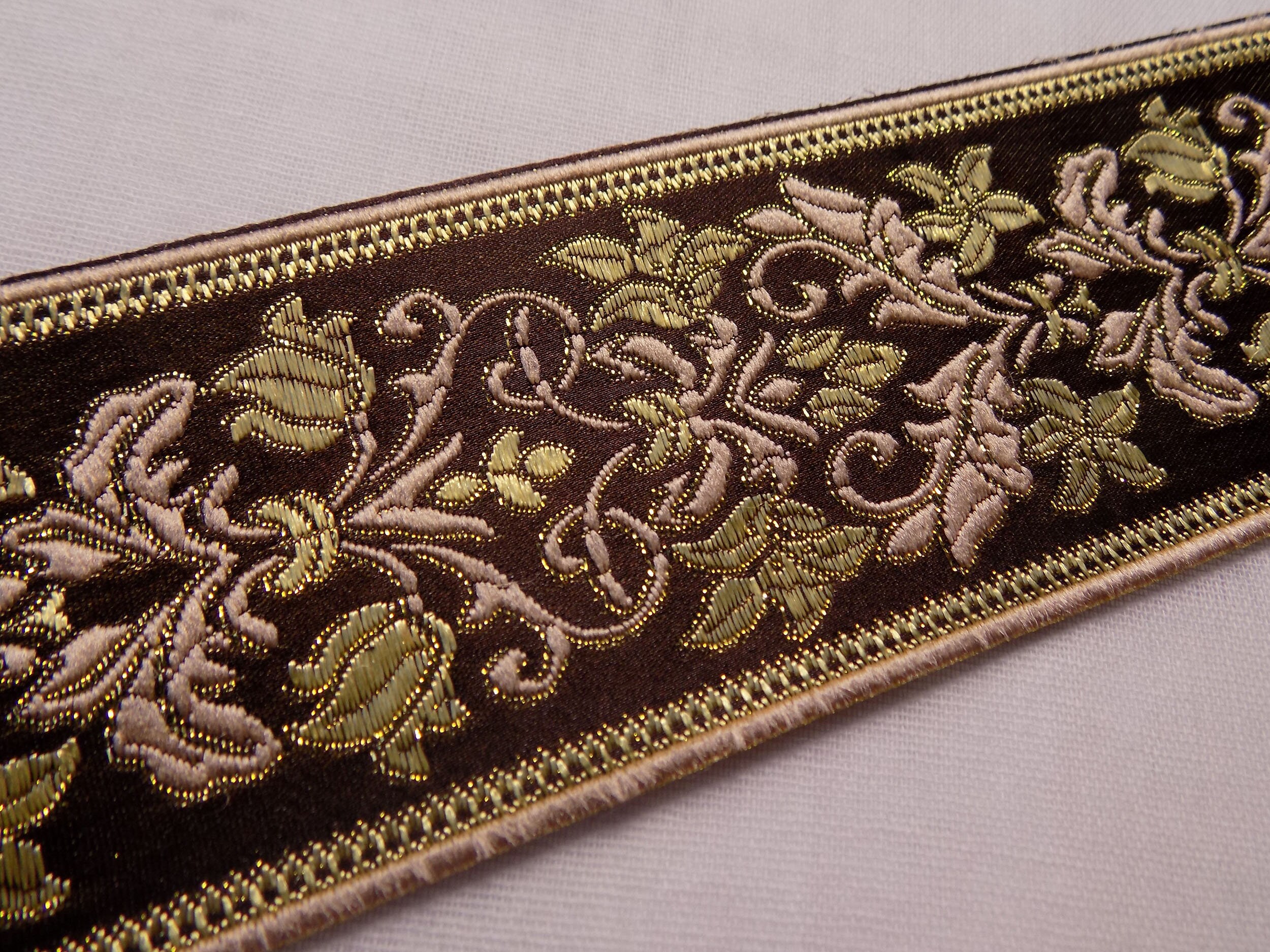 Chocolate Brown and Gold Curtain Trim Tape Jacquard Ribbon - Etsy