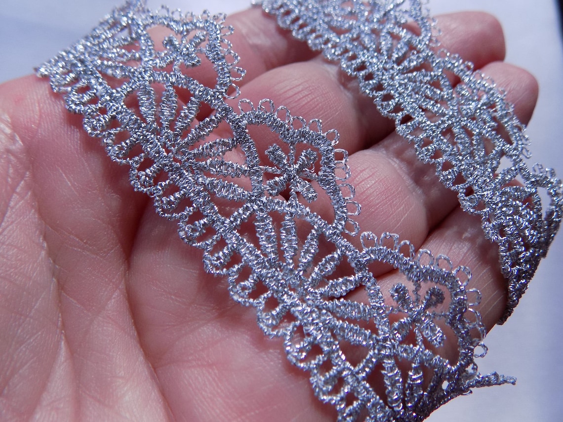 Silver Lace Trim by the Yard 25 Mm Venice Lace Trim Metallic | Etsy