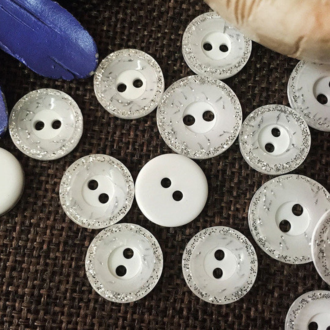 10 Pcs White Glitter Buttons, 12 and 15 Mm Two Hole Buttons - Etsy