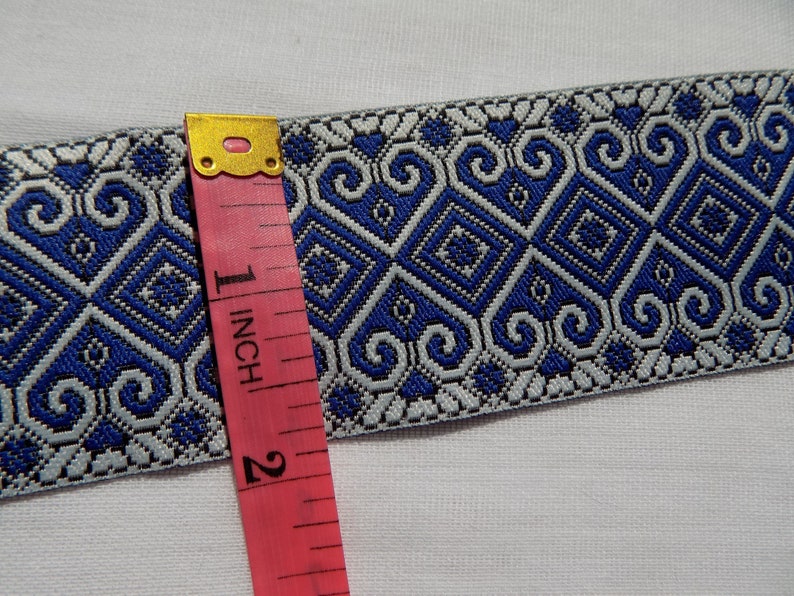 White and Blue Jacquard Ribbon, Ukrainian Geometric Jacquard Ribbon ...