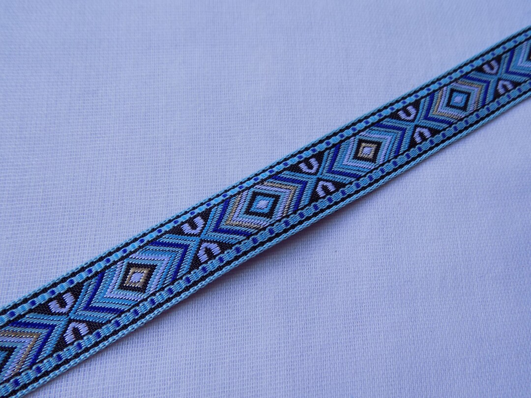Blue Jacquard Ribbon, 12 Mm Woven Jacquard Trim by the Yard, Geometric ...