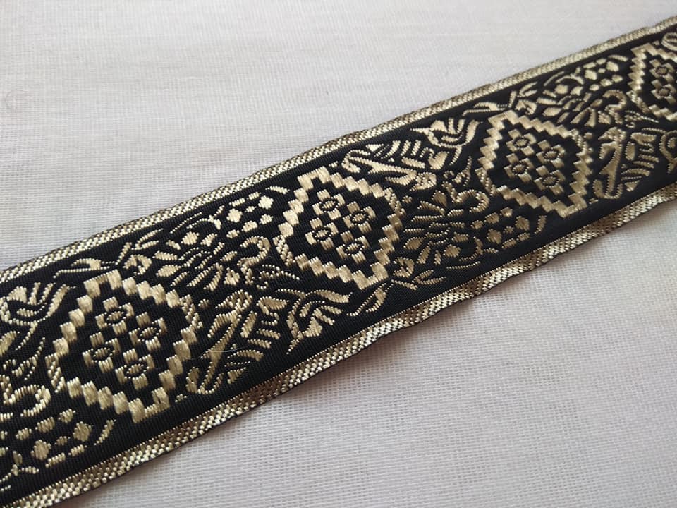 Black and Gold Jacquard Ribbon Geometric Jacquard Trim by the - Etsy