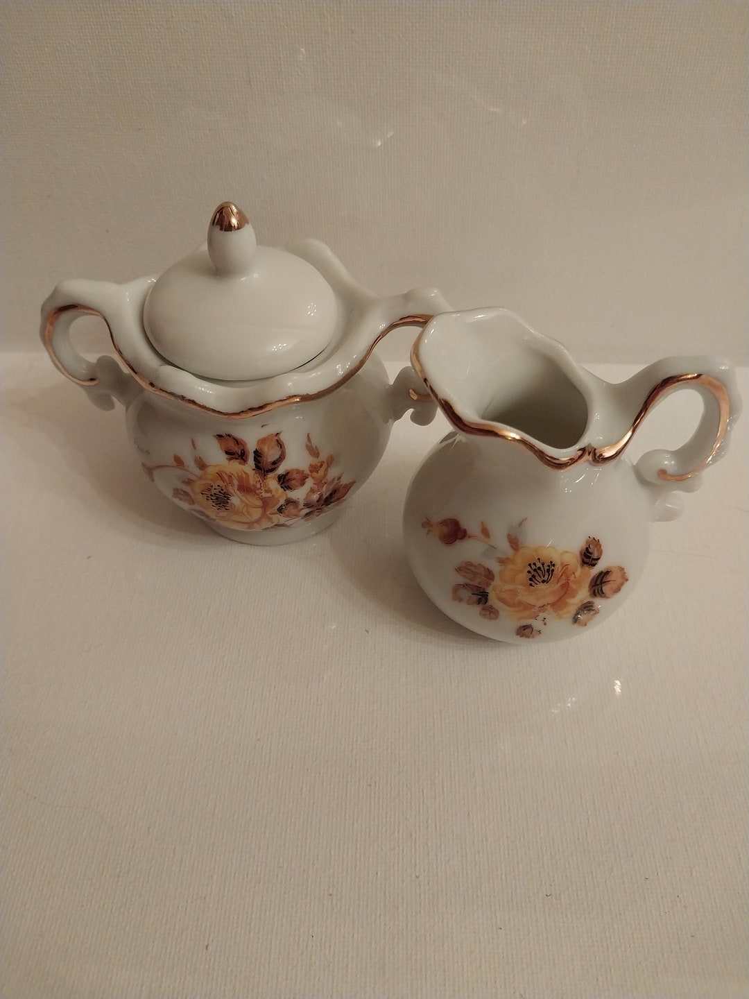 Sugar Bowl/creamer Set With Yellow Roses - Etsy