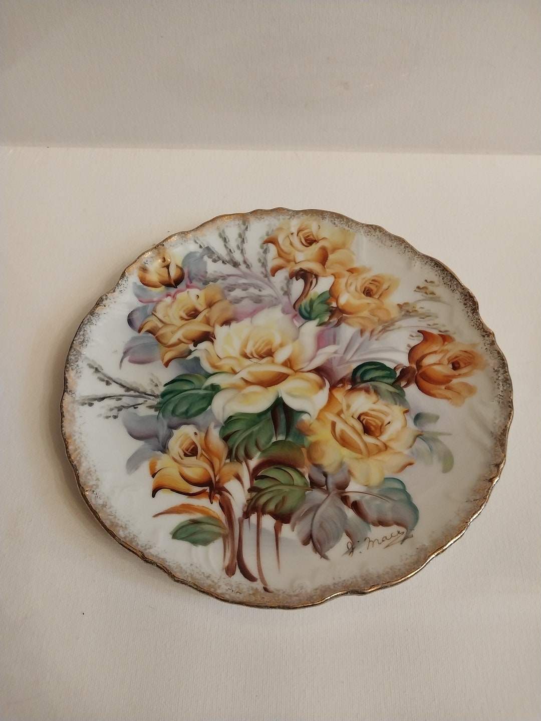 J. Mace Signed "yellow Roses" Plate - Etsy