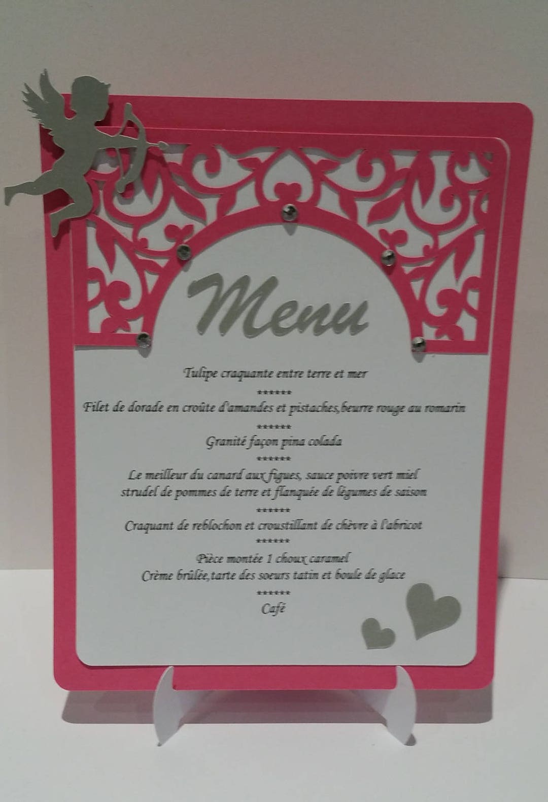 Lot of 5 Rectangular Wedding Menus Angel and Heart White, Silver and ...