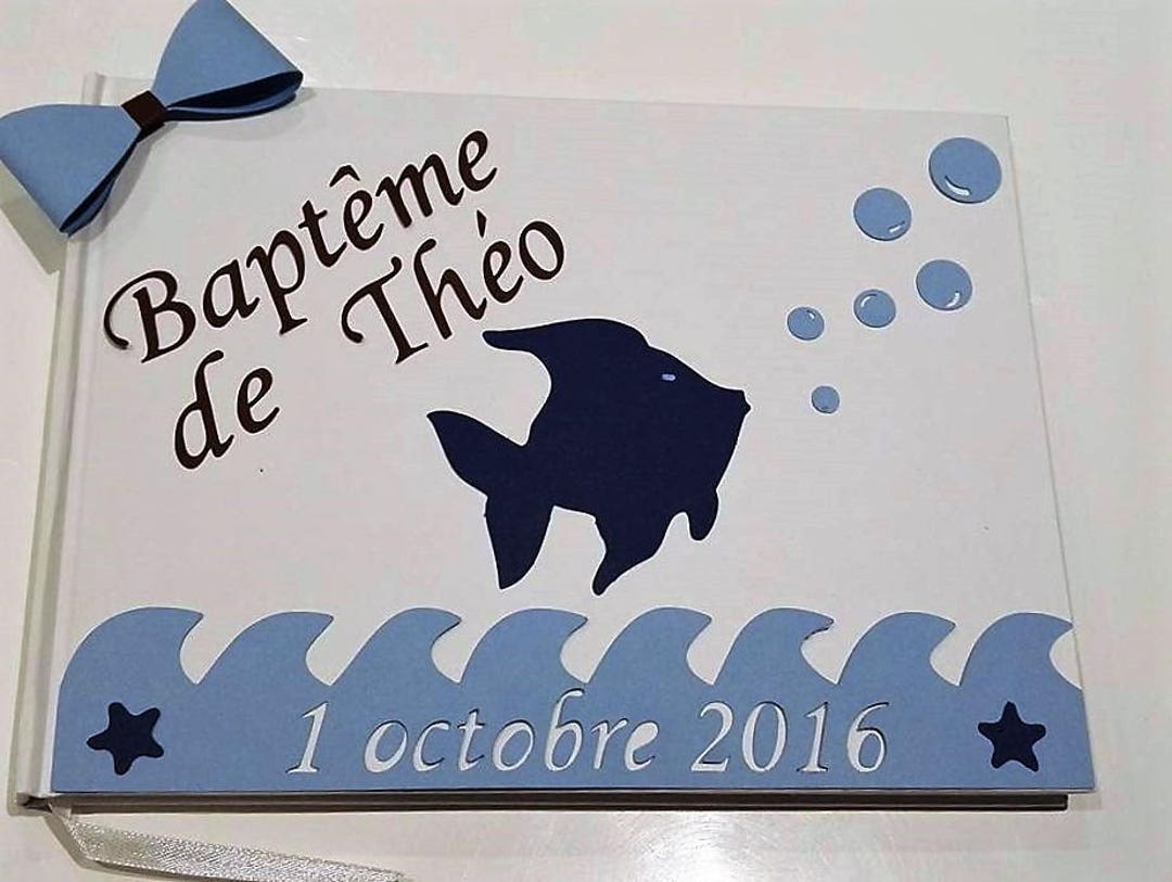 Goldbook Baptism Fish / Sea Blue, Brown and White Customizable - Etsy