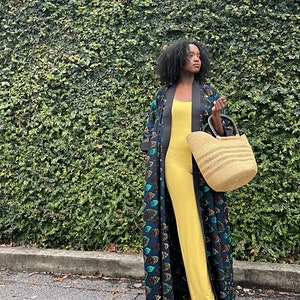 Blue African Print Duster. African Kimono. African Robe. Full Length ...