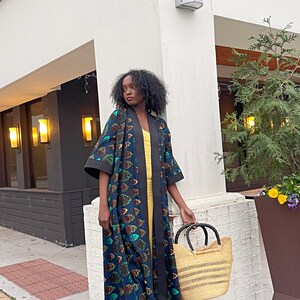 Blue African Print Duster. African Kimono. African Robe. Full Length ...