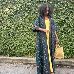 Blue African Print Duster. African Kimono. African Robe. Full Length ...