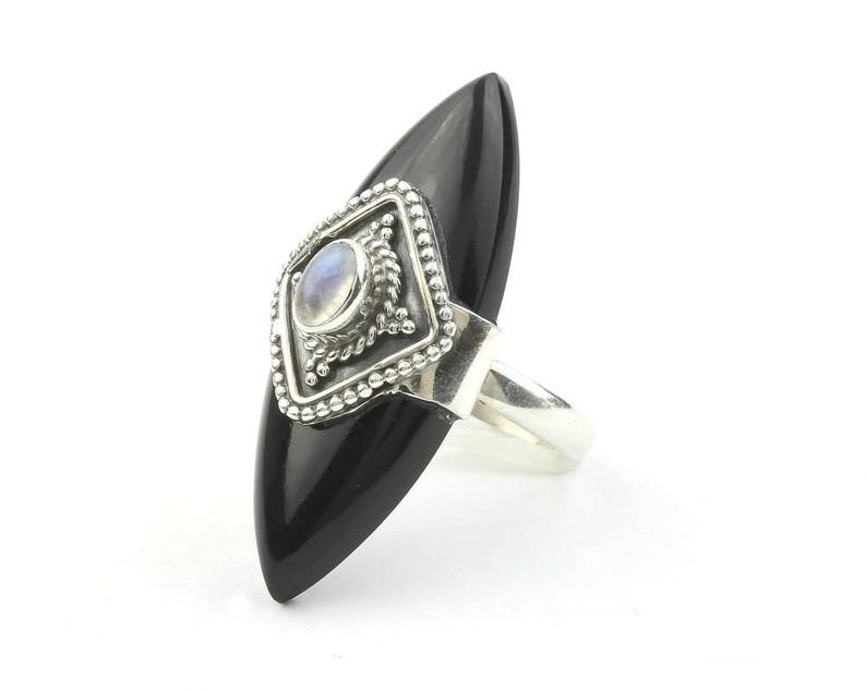 Black Widow Ring, Sterling Silver Moonstone Ring, Shield, Black Onyx ...